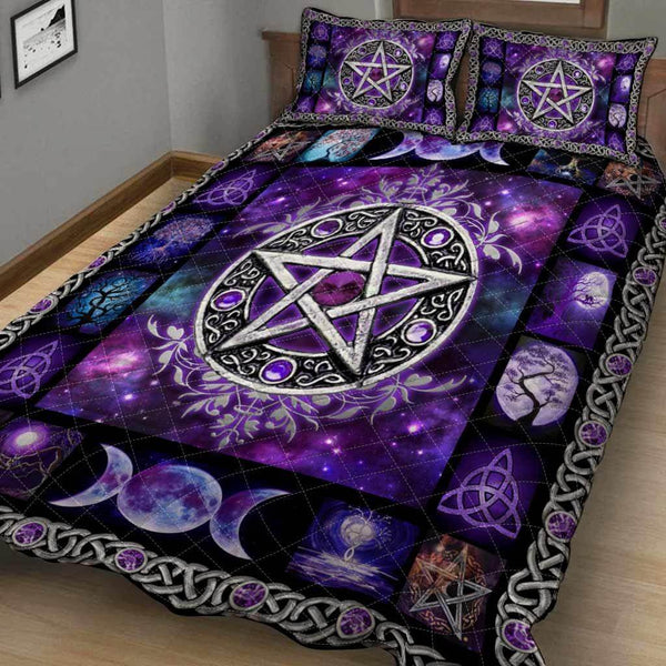 Personalized Witch Vibes Purple Pentagram 3-Piece Quilt Bedding Set ...
