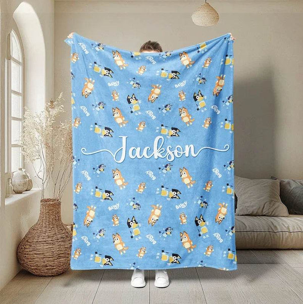 Personalized Bluey Blanket, Bluey Family Soft Cozy Sherpa Fleece Throw ...