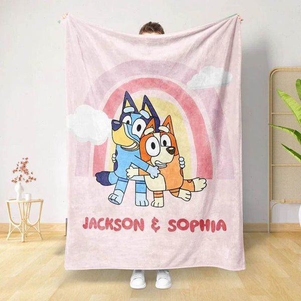 Personalized Bluey Blanket, Custom Bluey Family Blanket, Bluey Birthday ...