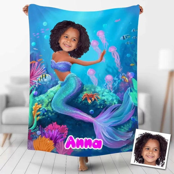 Mermaid Princess Blanket - Personalized Blanket Custom Face & Name Plu ...