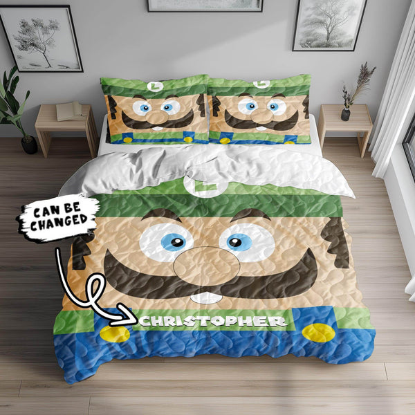 Mario Luigi Bedding Set – Personalized 3-Piece Quilt Bedding Set for ...