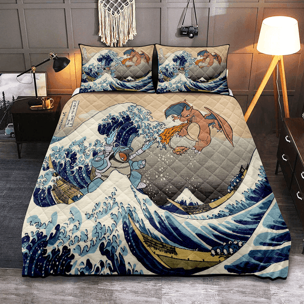 Personalized Blastoise Charizard 3-pc Quilt Bedding Set – Great Wave D ...