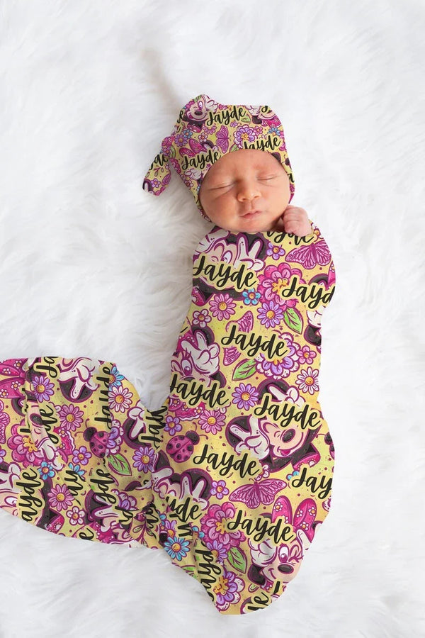 Personalized Baby Pink Mouse Swaddle Blanket | Newborn Nursery Decor ...