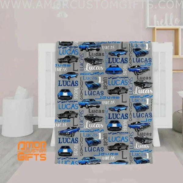 Custom Muscle Car Boy Blanket, Personalized Fleece Boys Blanket ...