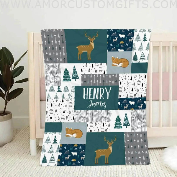 Personalized Woodland Blanket,Tree Woodland Animals Blanket,Baby Boy ...