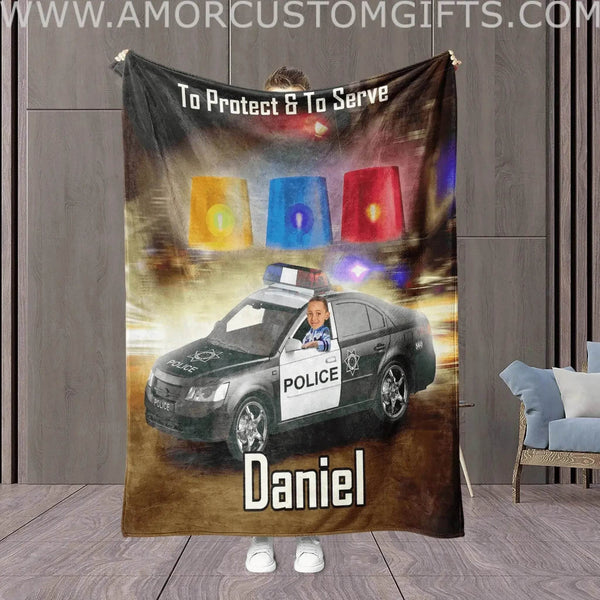 Personalized Face & Name Police Car Boy Blanket - Blankets Baby Blanket ...