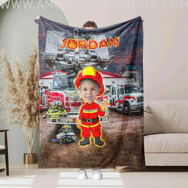 Personalized Firefighter Blanket | Custom Face & Name Boy Firefighter ...