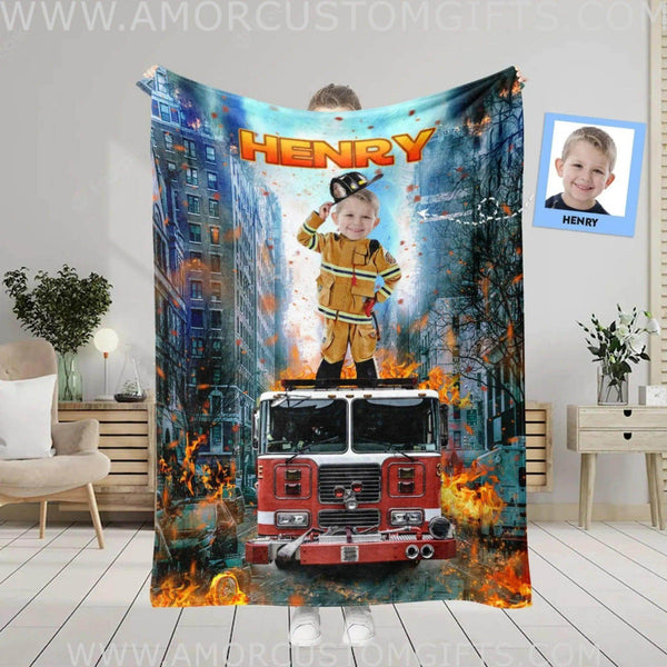 Personalized Firefighter 2 Blanket | Custom Face & Name Boy Firefighter ...