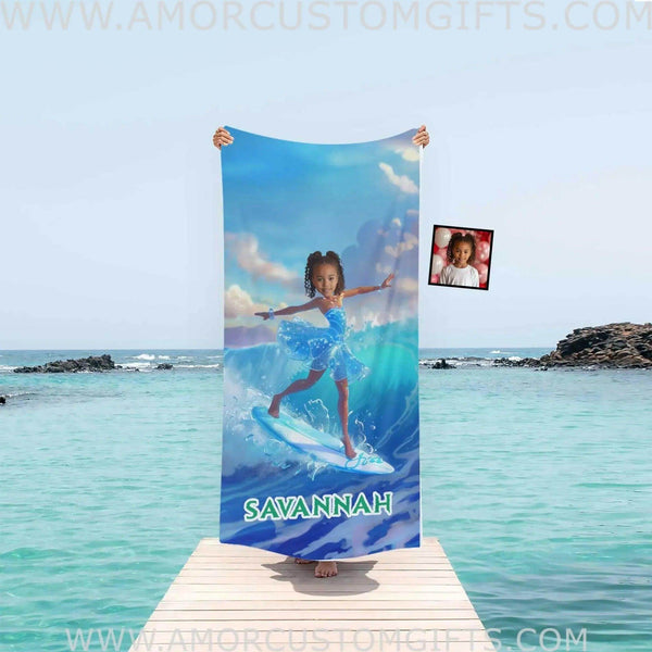 Personalized Frozen Black Elsa Princess Summer Surfing Girl Beach Towe ...