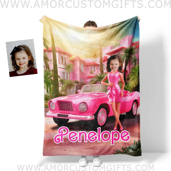 Personalized Fashion Doll Photo Blanket | Customized Barbi With Car ...