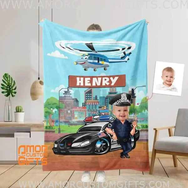Personalized Police Car 3 Boy Blanket | Custom Face & Name Vehicle Boy ...