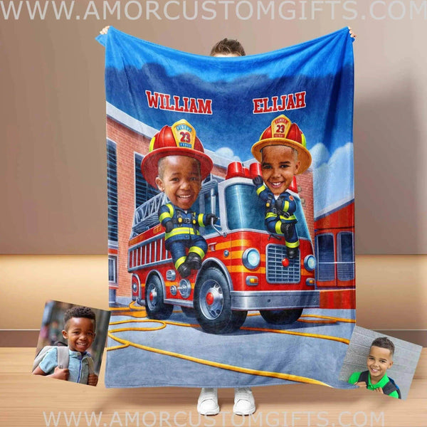 Personalized Sam Truck Fireman 2 Boy Blanket | Custom Face & Name ...